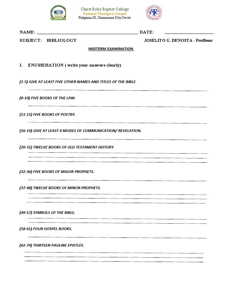 Bibliology Midterm Examination Guide | PDF | Religion & Spirituality