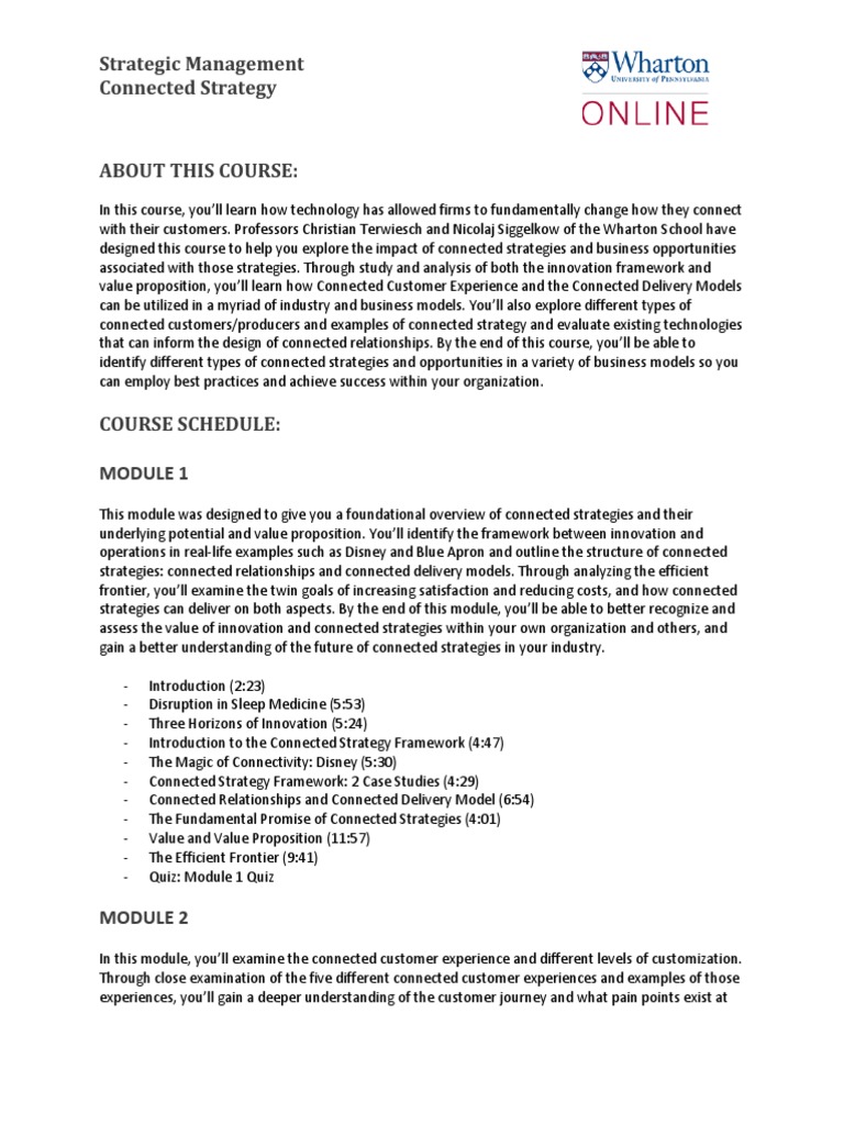 Connected Strategy Syllabus | PDF | Customer Experience | Strategic ...