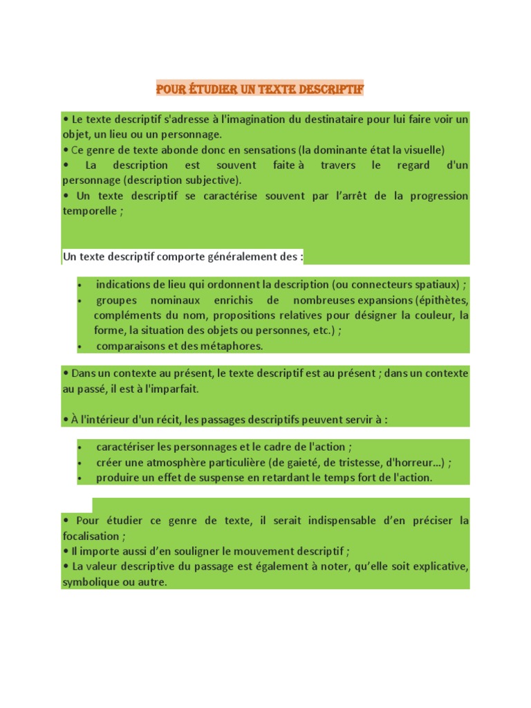 Caractéristiques du texte descriptif | PDF