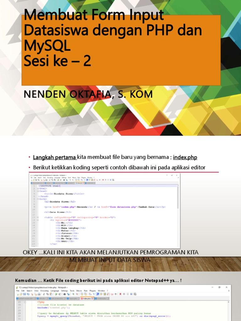 Membuat Form Input Data Siswa Dengan PHP Dan MySql SESI KE 2 Baru | PDF
