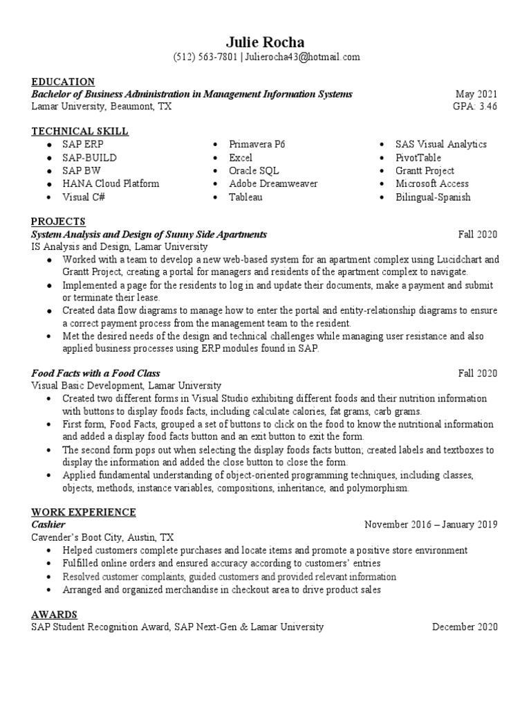 Julie Rocha: Bachelor of Business Administration in Management ...