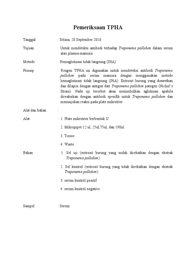 Laporan Pemeriksaan TPHA | PDF