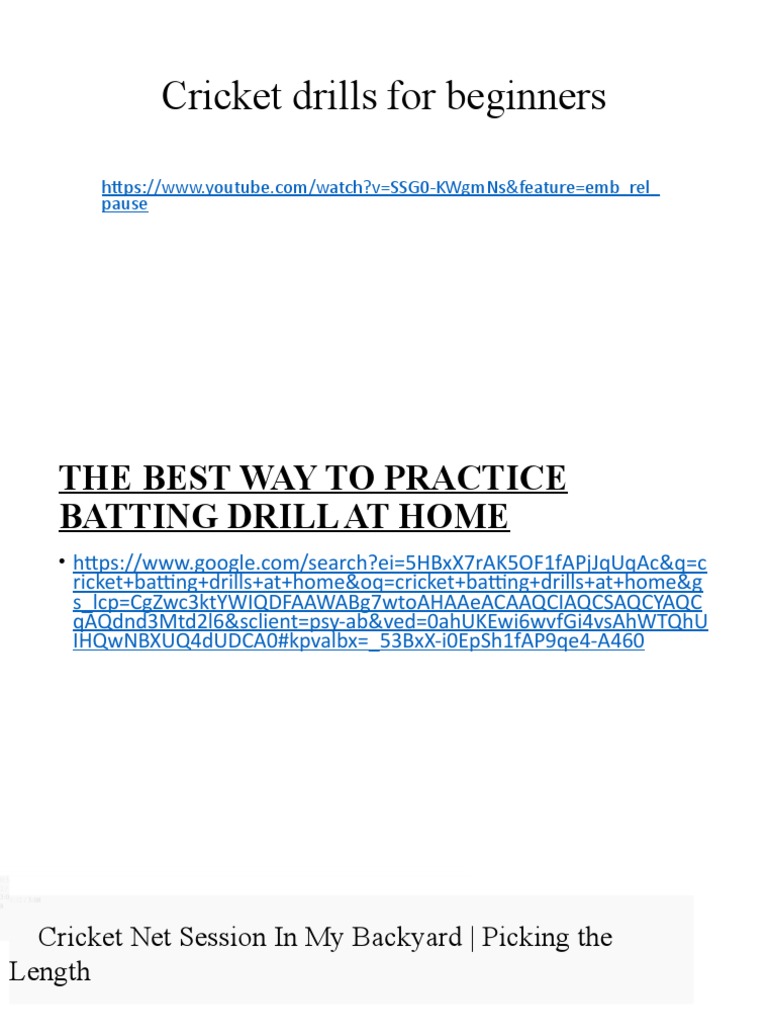 Cricket Drills For Beginners | PDF