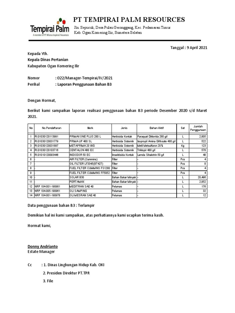Laporan Penggunaan Bahan B3 | PDF