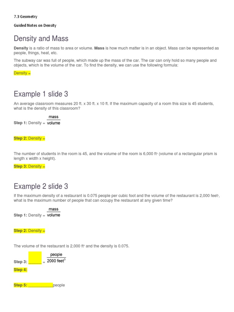 Density in Geometry: Guided Notes | PDF