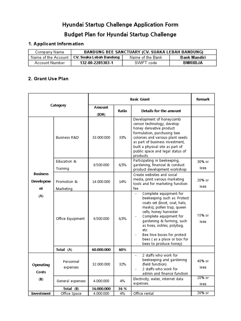 FINAL - Basic Grant Application Form BBS | PDF | Beekeeping | Bees