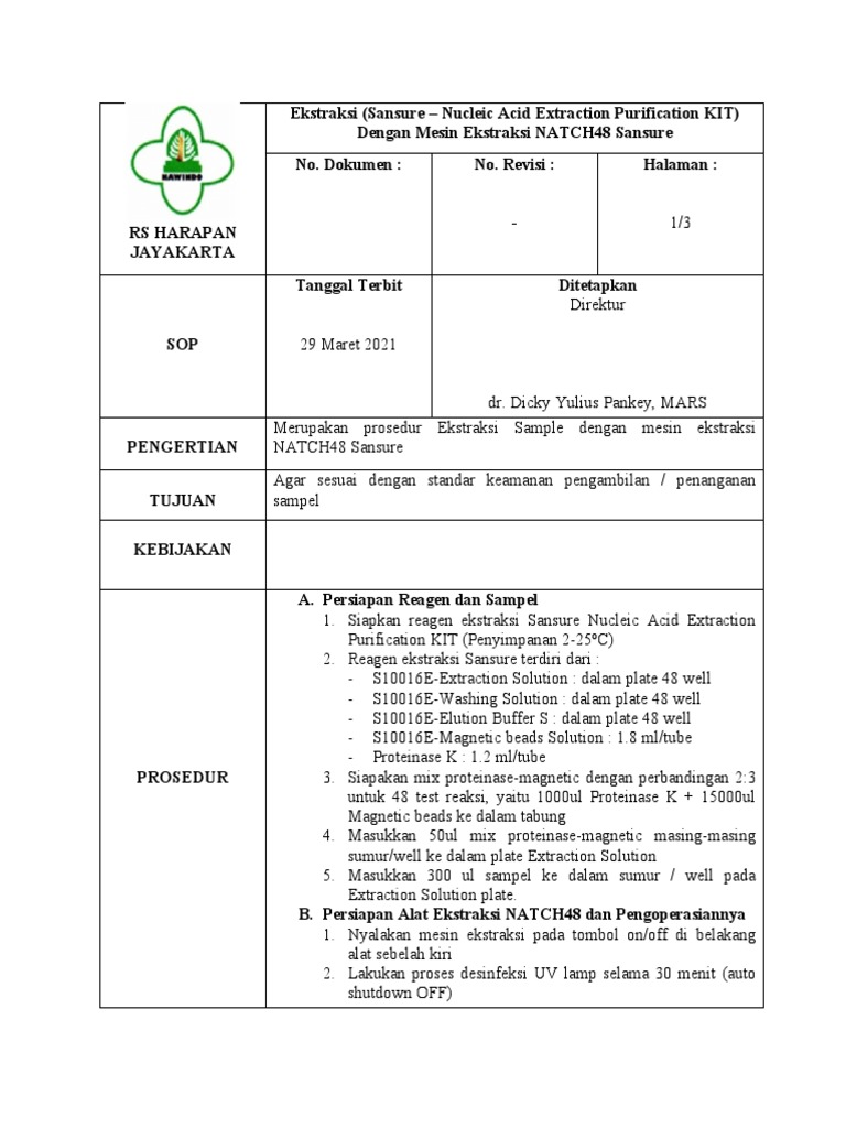 SOP Ekstraksi NATCH48 Sansure | PDF | Kesehatan Holistik | Teknologi ...