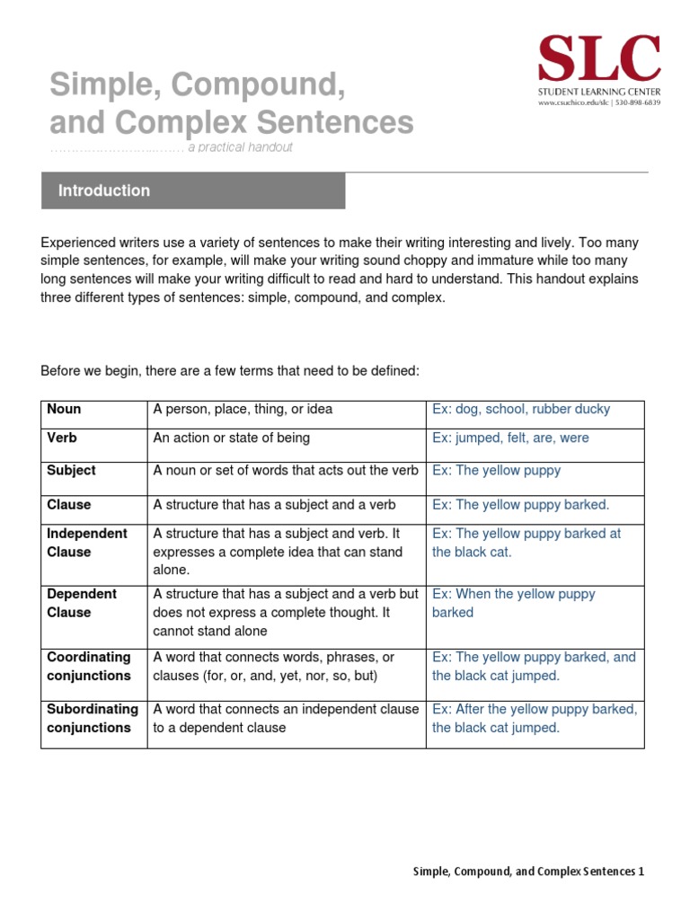 Simple, Compound, and Complex Sentences: ... A Practical Handout | PDF ...