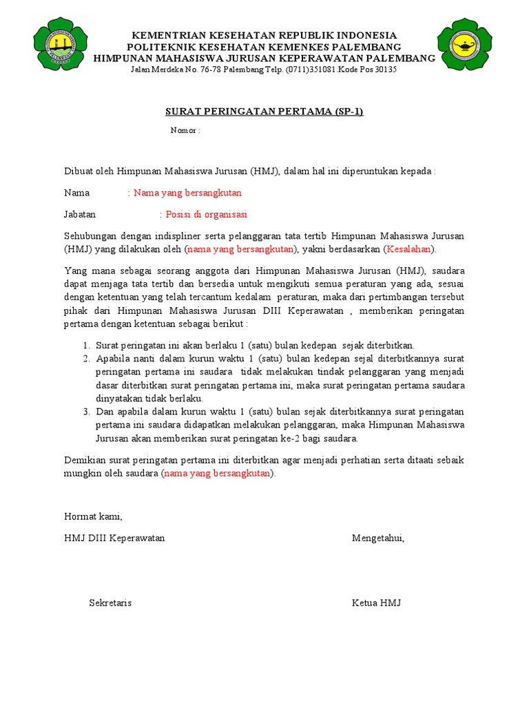 Format Surat Peringatan Pertama | PDF
