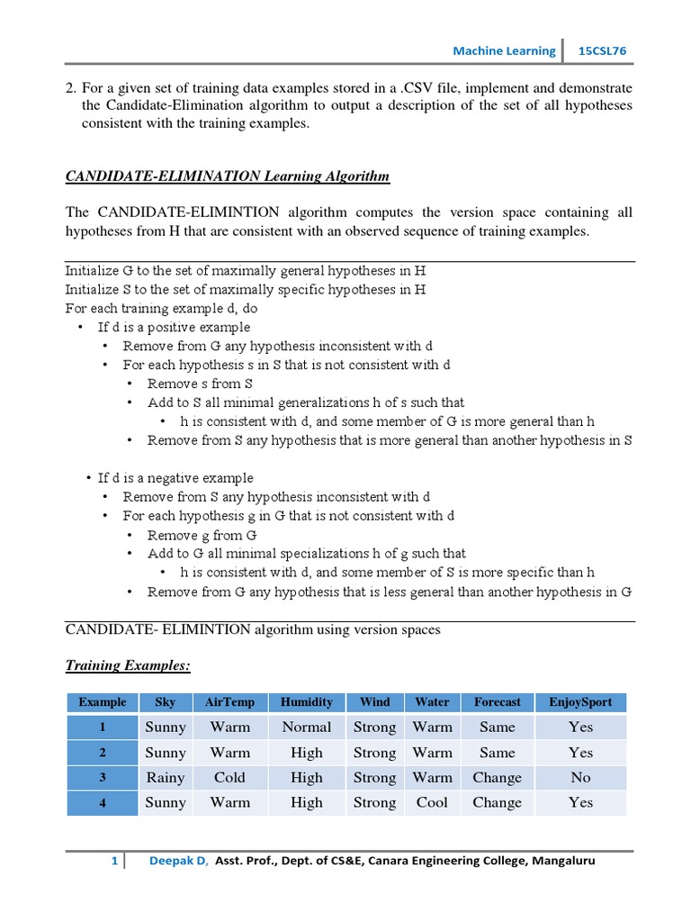 CANDIDATE-ELIMINATION Learning Algorithm | PDF | Machine Learning | Cybernetics