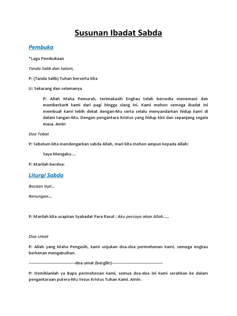 Susunan Ibadat Sabda | PDF