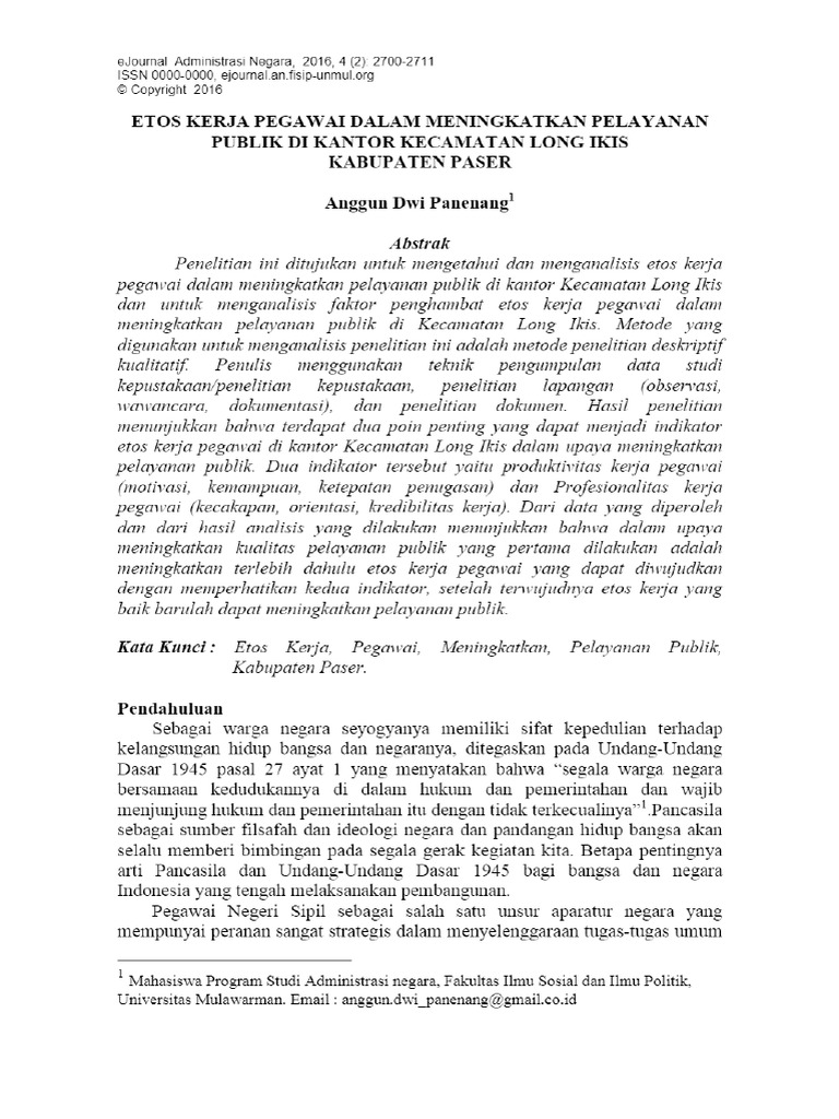 ETOS KERJA PEGAWAI DALAM MENINGKATKAN PELAYANAN PUBLIK DI KANTOR ... ETOS KERJA PEGAWAI DALAM MENINGKATKAN PELAYANAN PUBLIK DI KANTOR ...