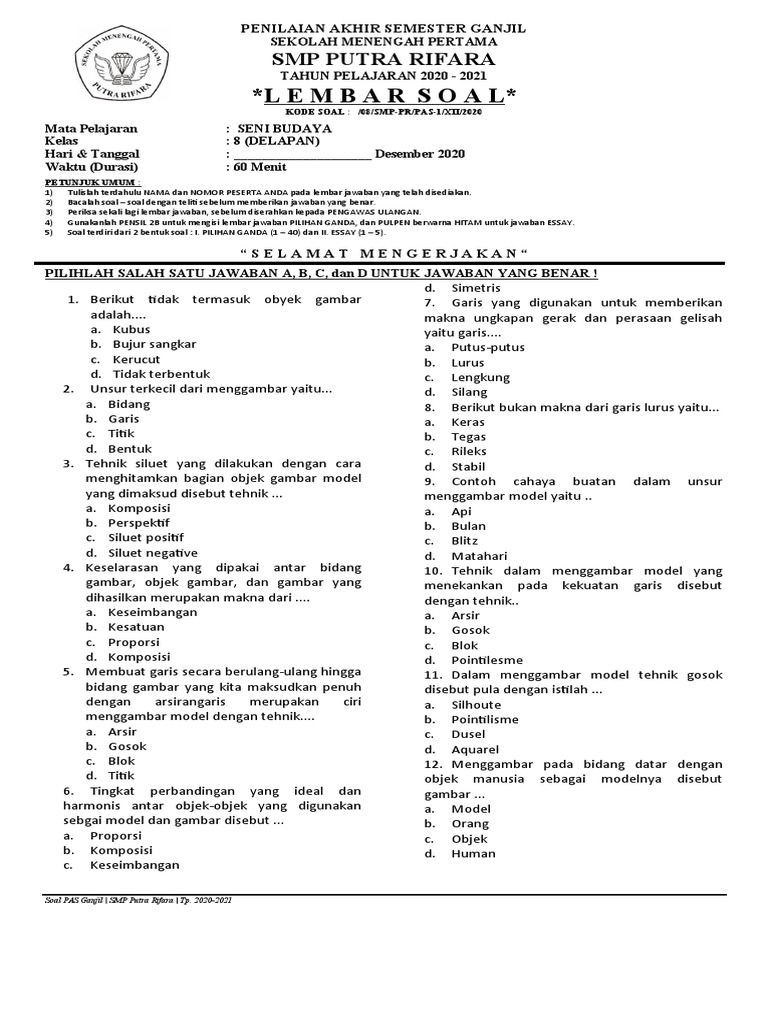 Kelas 8 Kop Soal Pas Ganjil SMP | PDF