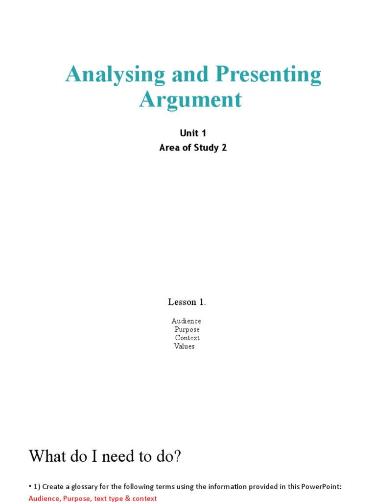 Analysing and Presenting Argument: Unit 1 Area of Study 2 | PDF ...