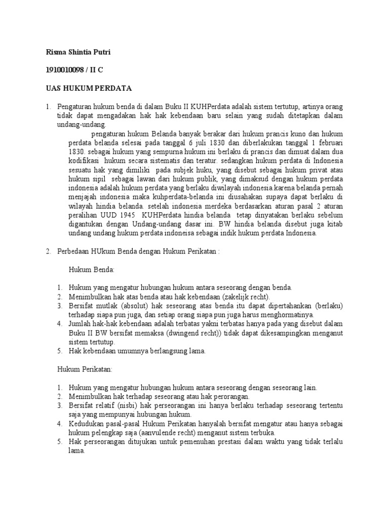 Uas Hukum Perdata (1910010098) | PDF