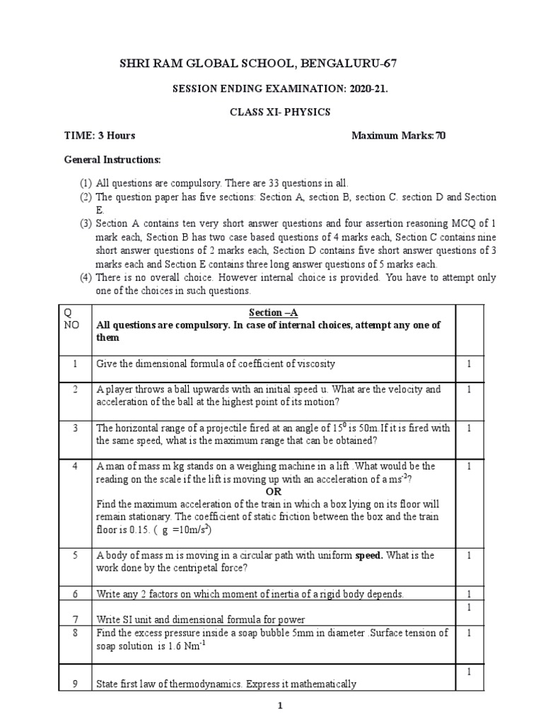 Class 11th Physics Question Paper | PDF | Thermal Expansion | Satellite