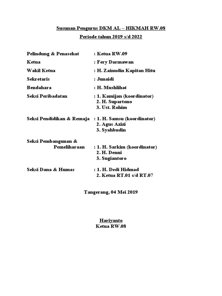 Susunan Pengurus DKM AL-HIKMAH | PDF | Karier & Perkembangan | Ilmu Sosial