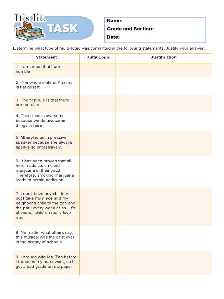 Faulty Logic Worksheet | PDF