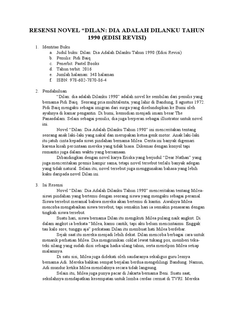 Resensi Novel "Dilan 1990" Edisi Revisi | PDF | Puisi | Fiksi Umum