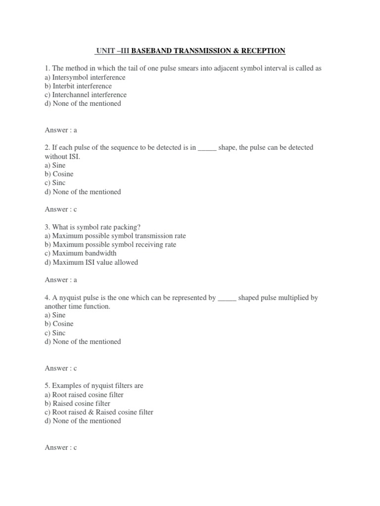 UNIT 3 DIGITAL COMMUNCATION R2017 MCQ Final | PDF | Bandwidth (Signal Processing) | Filter ...