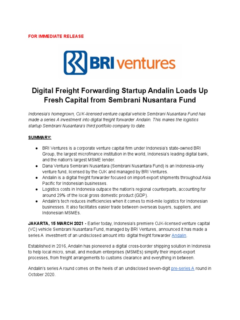 PR - Digital Freight Forwarding Startup Andalin Loads Up Fresh Capital ...