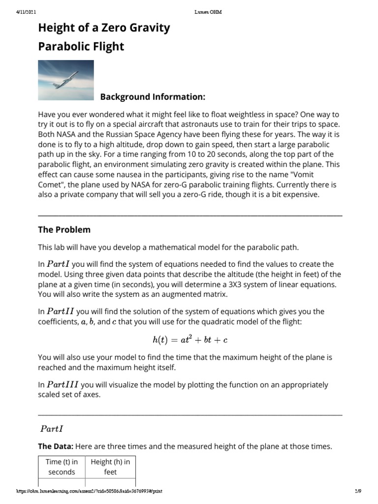 Zero Gravity Math Project | PDF