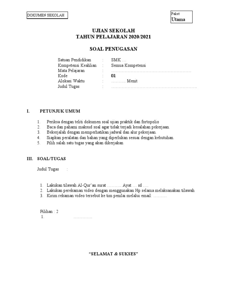 3 Contoh Naskah Soal Dan Lembar Penilaian | PDF