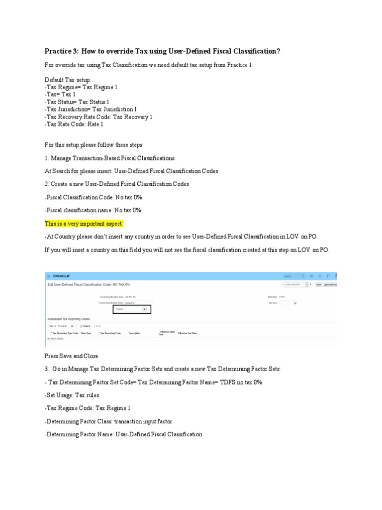 Practice 3: How To Override Tax Using User-Defined Fiscal Classification? | PDF | Government ...