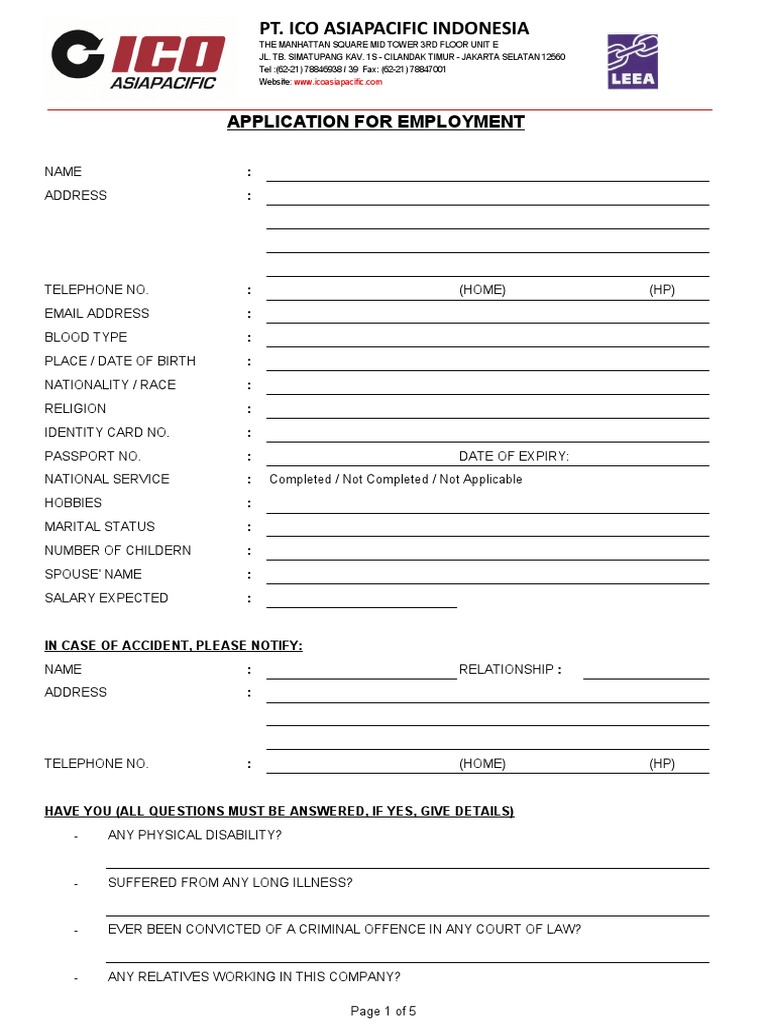 Application Form-New Employee | PDF | Justice | Crime & Violence