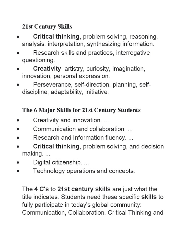 21st Century Skills Critical Thinking, Problem Solving, Reasoning | PDF ...