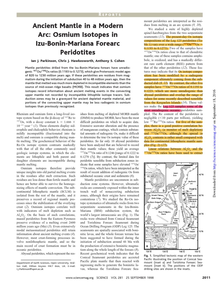 Ancient Mantle in A Modern Arc: Osmium Isotopes in Izu-Bonin-Mariana ...