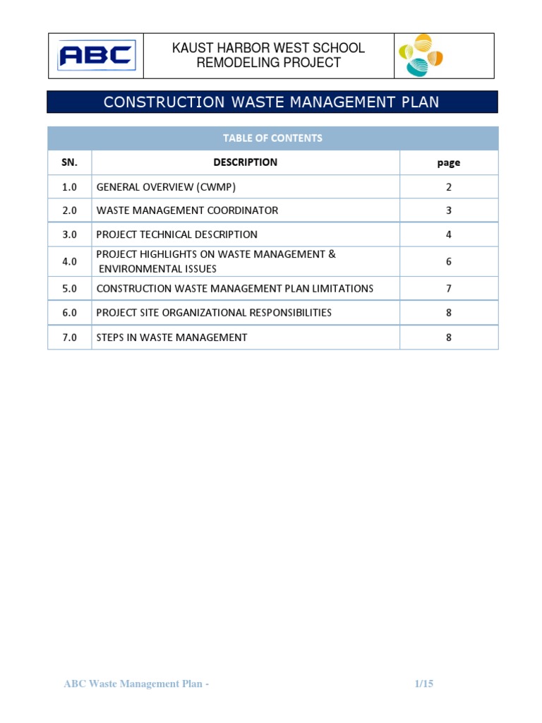 Waste Management Plan - 1 | PDF | Recycling | Waste
