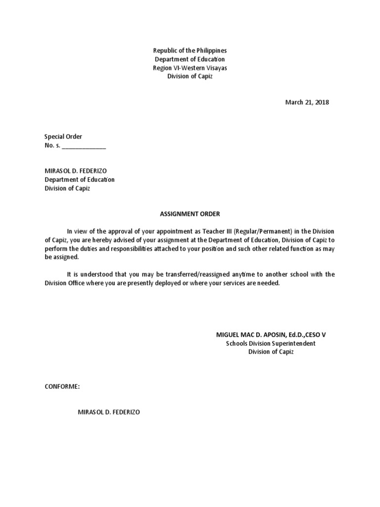 Assignment Order | PDF | Administrative Law | Social Institutions