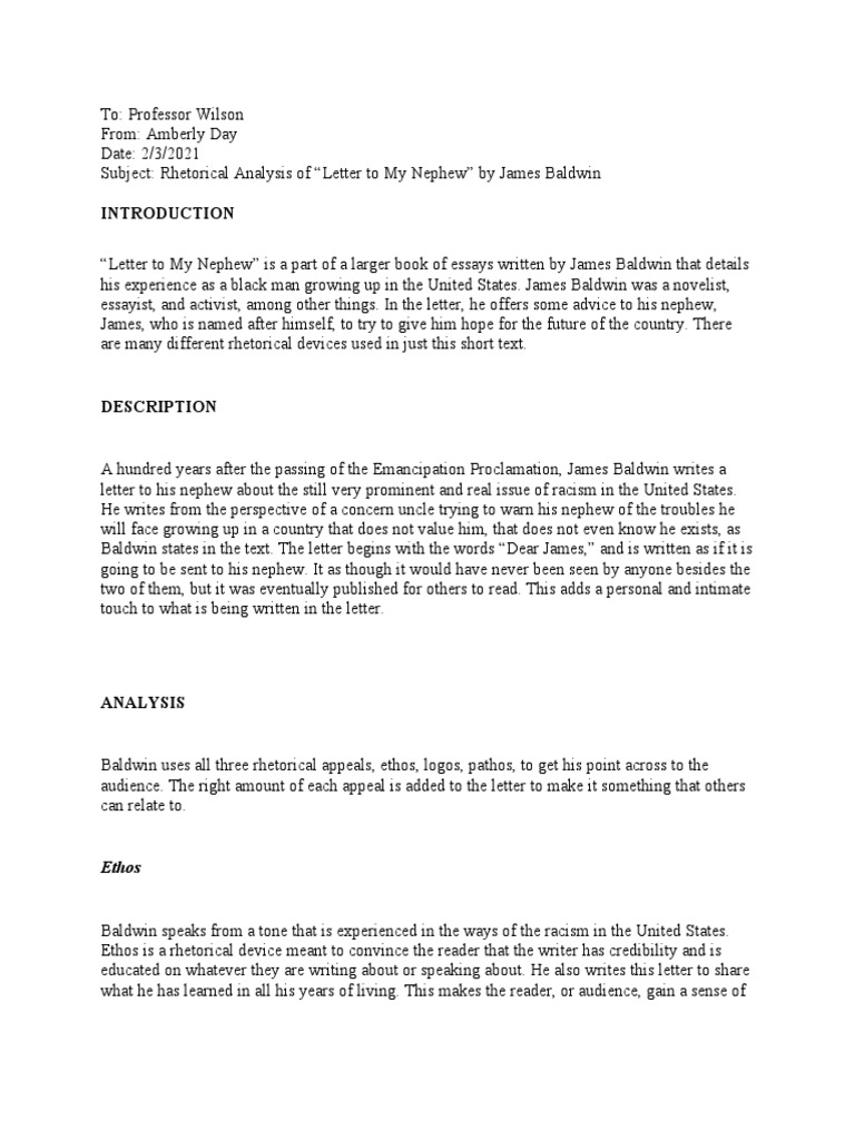 Rhetorical Analysis of Baldwin's Letter | PDF | Rhetoric | Logos