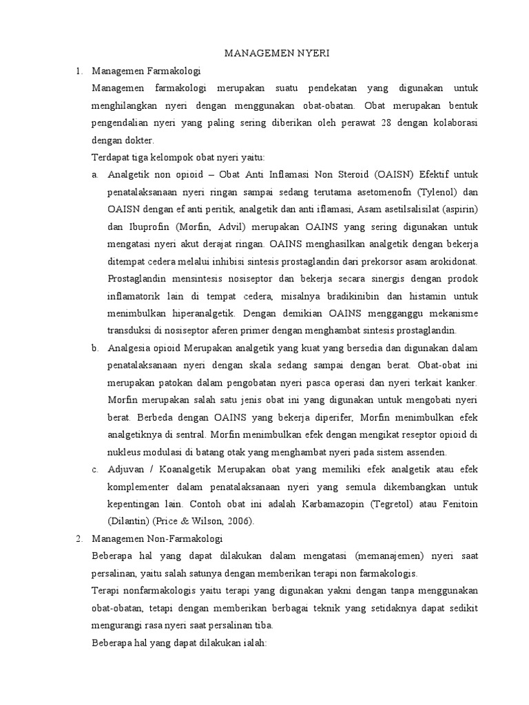 Manajemen Nyeri: Farmakologi & Non-Farmakologi | PDF