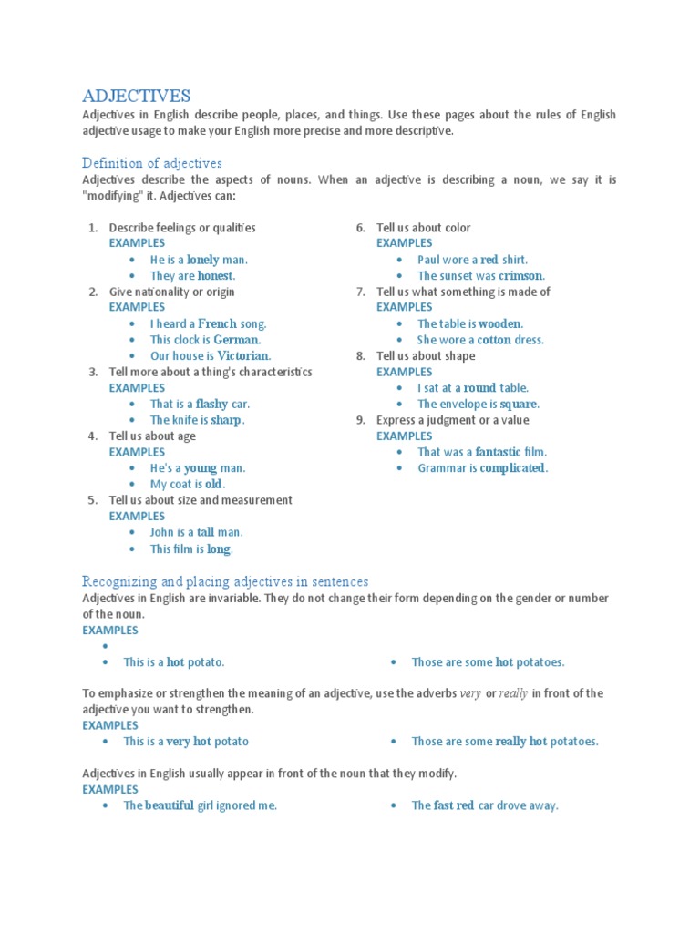 Understanding English Adjectives | PDF | Adjective | Noun