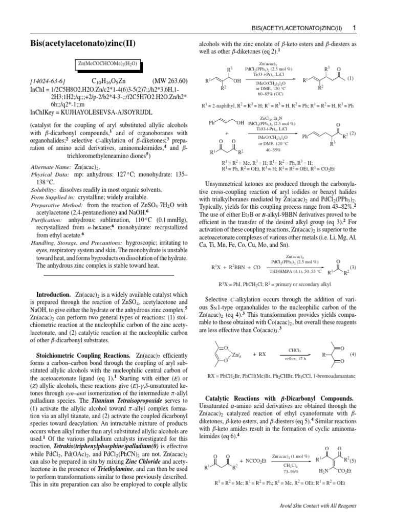 Chemists' Guide to Zn(acac)2 Usage | PDF | Chemical Reactions | Catalysis