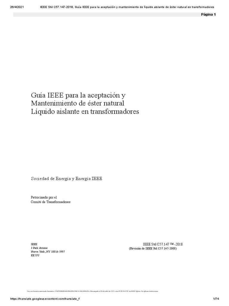 IEEE C57147 - 2018-2008 - Redline Traducido Por Google | PDF ...