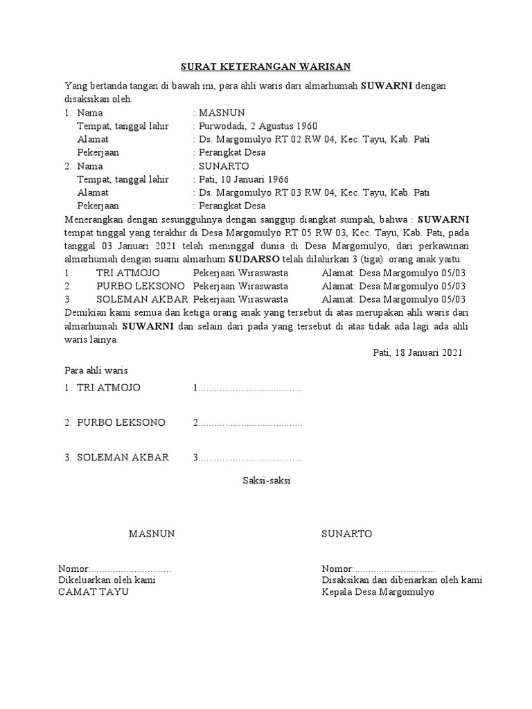 Surat Keterangan Warisan | PDF