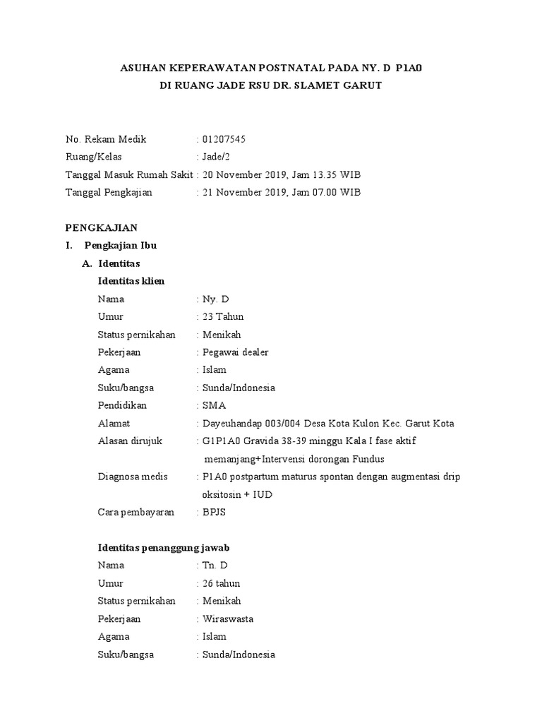 Contoh Askep Postpartum | PDF | Kesehatan Holistik