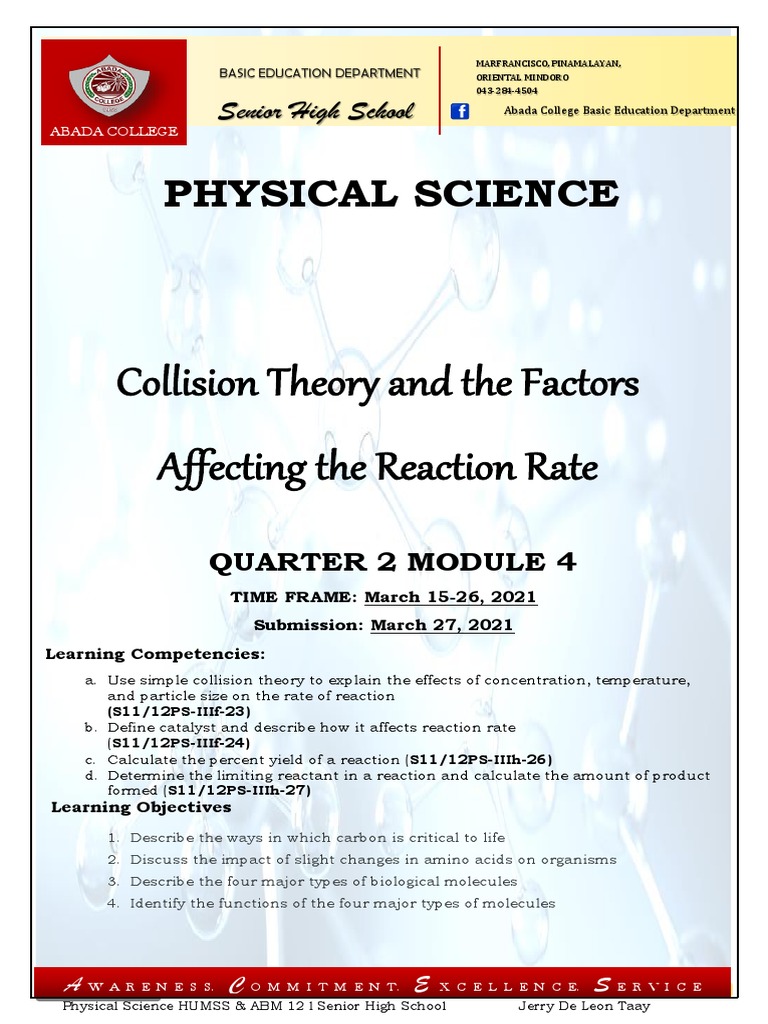 Physical Science: Collision Theory and The Factors Affecting The ...
