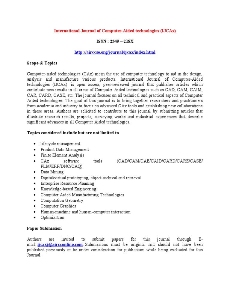 International Journal of Computer-Aided Technologies (IJCAx) | PDF