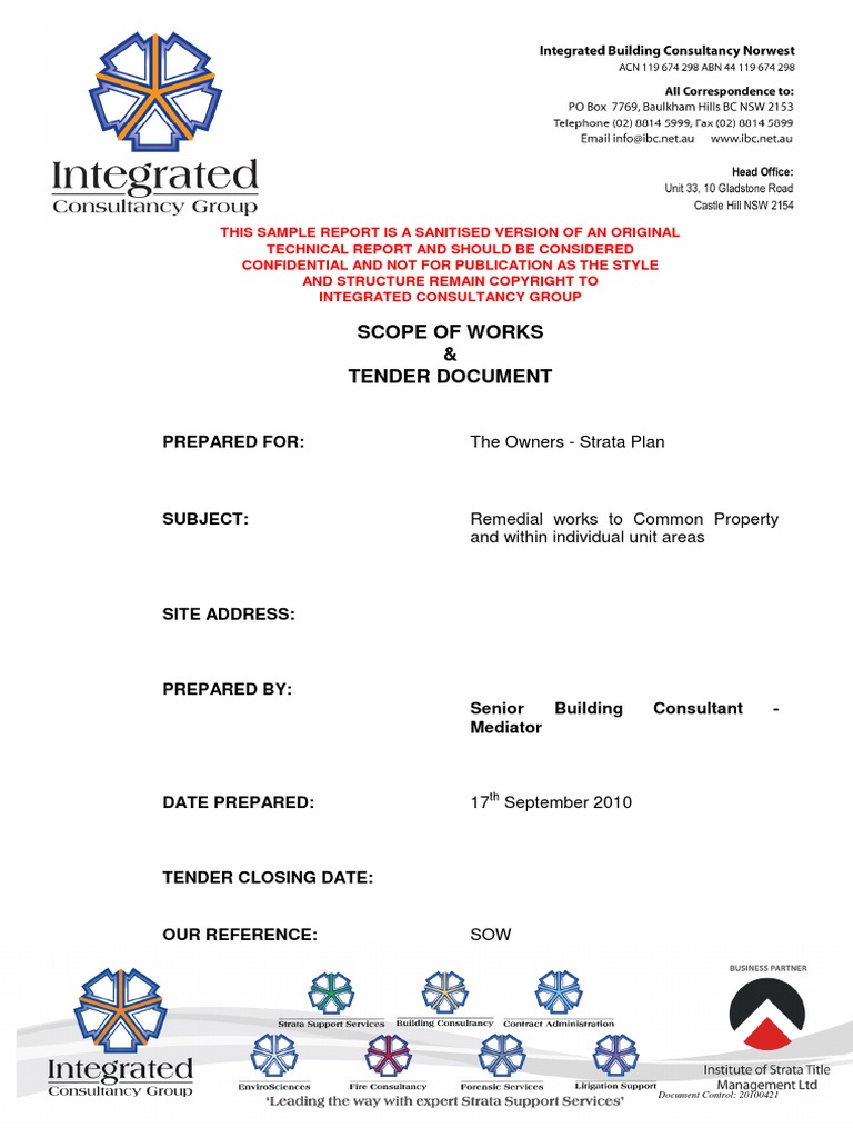Scope of Works & Tender Document: Prepared For | PDF | Insurance | Stairs