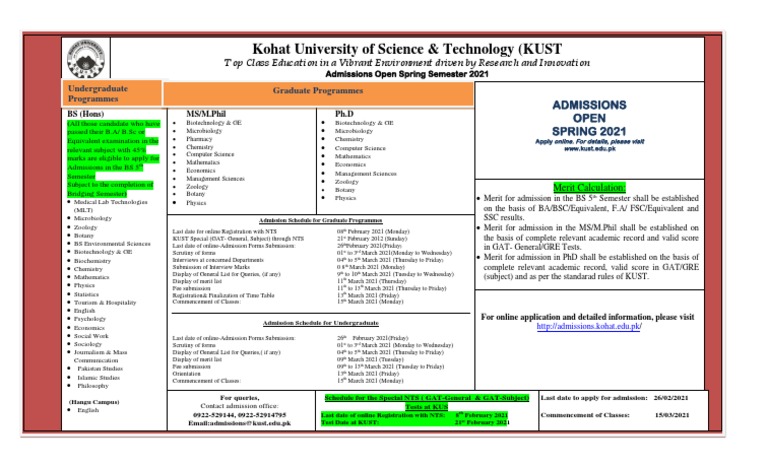 Kohat University of Science & Technology (KUST | PDF | Bachelor Of ...