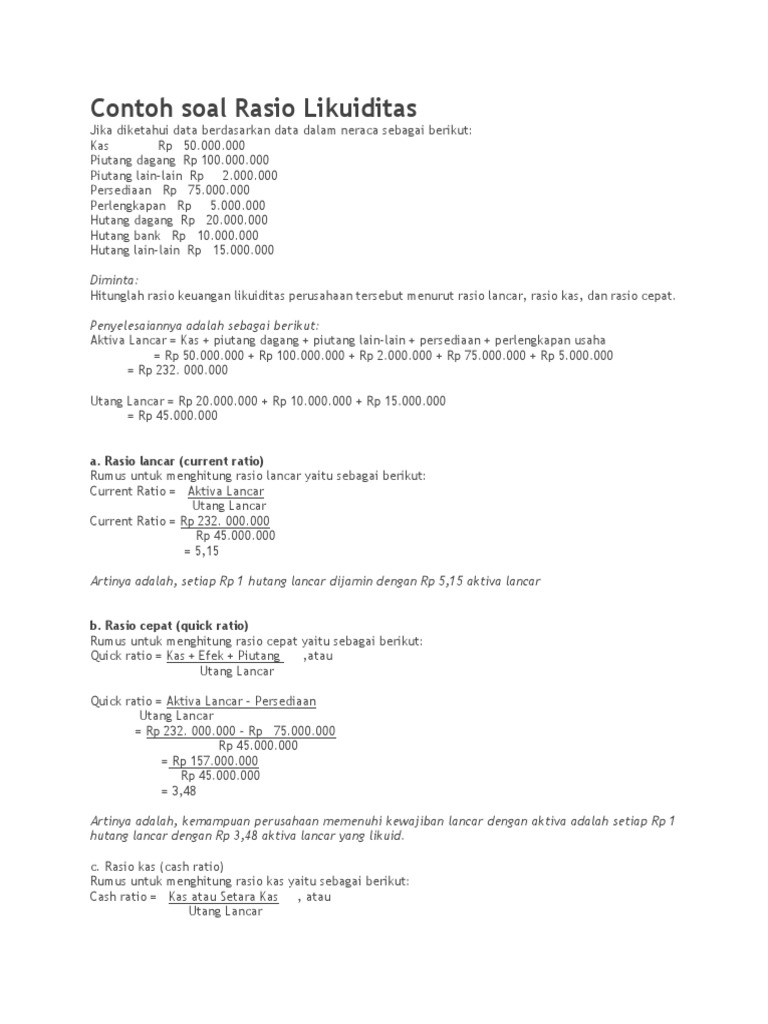 Contoh Soal Rasio Likuiditas-Dikonversi | PDF