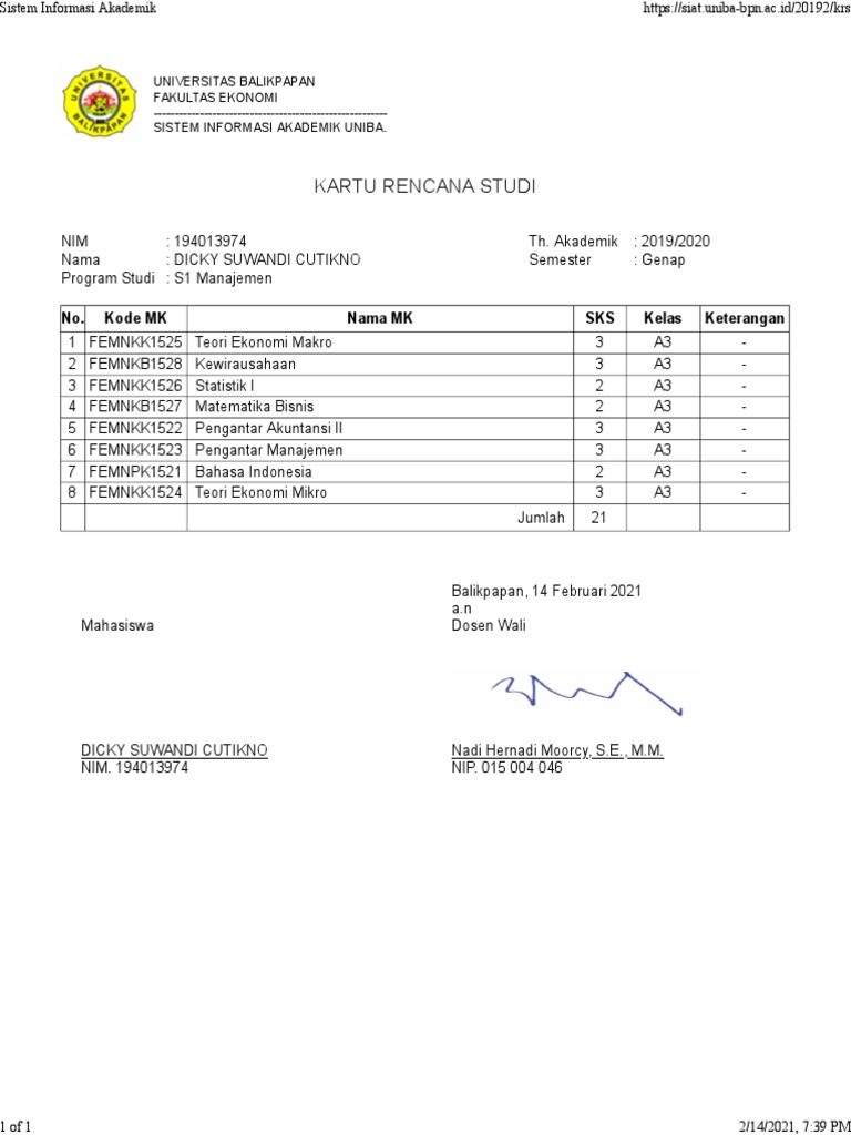 Kartu Rencana Studi | PDF