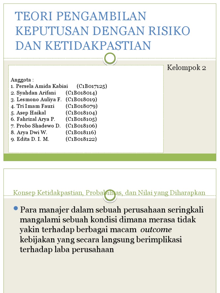 Kel. 2 Teori Pengambilan Keputusan Dengan Risiko Dan Ketidakpastian | PDF