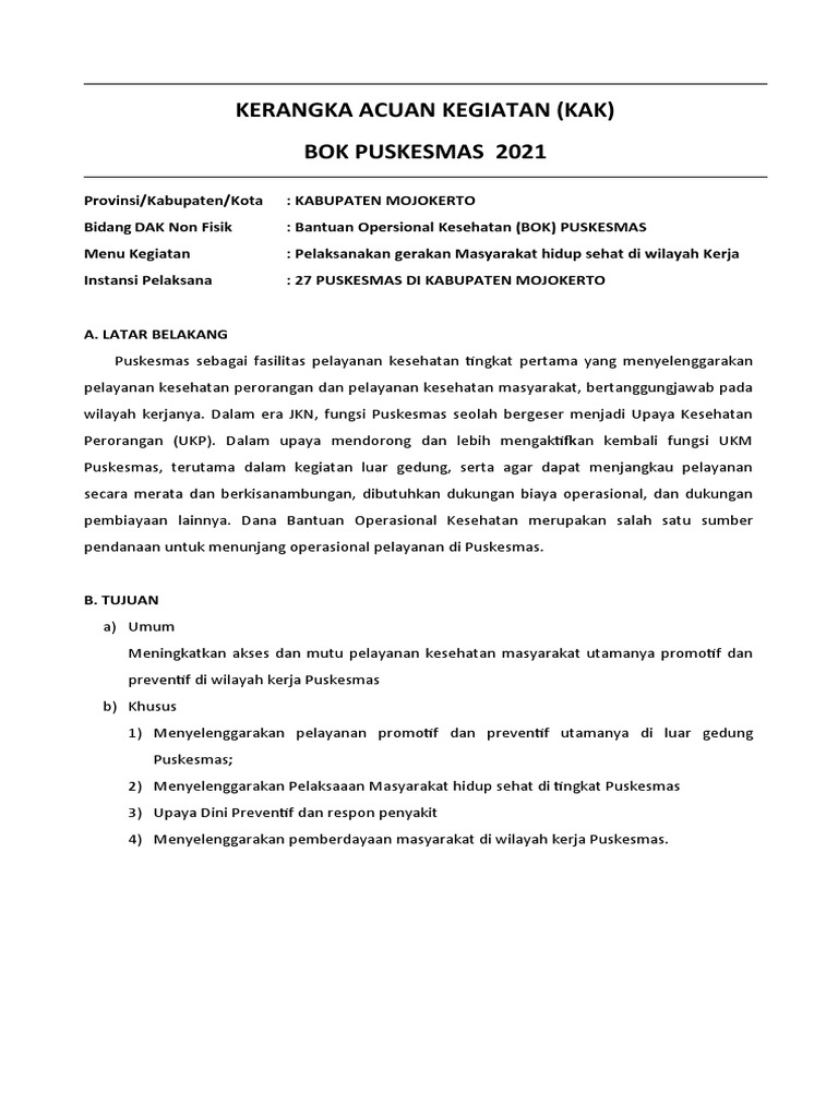 KAK BOK PUskesmas Keg. Germas Fix | PDF