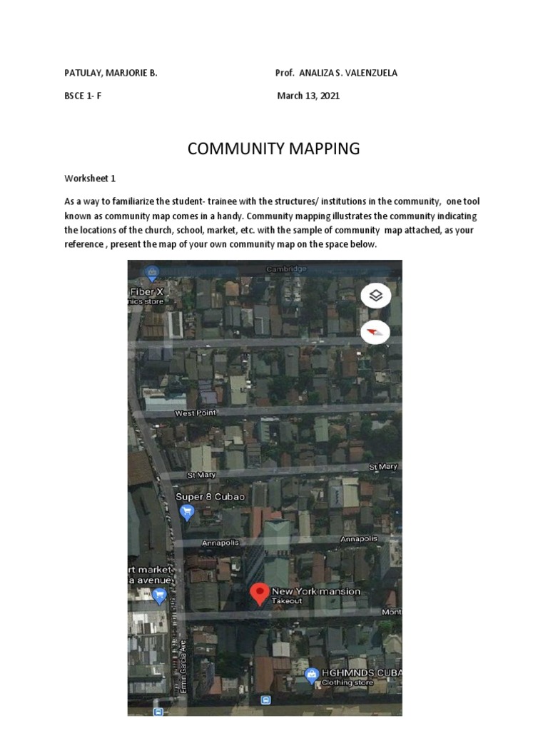 Worksheet 1 Community Mapping PATULAY | PDF