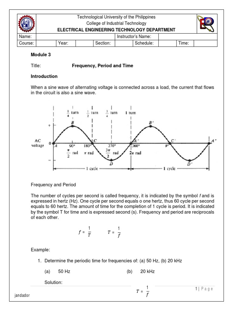 Frequency, Period and Time: Electrical Engineering Technology ...